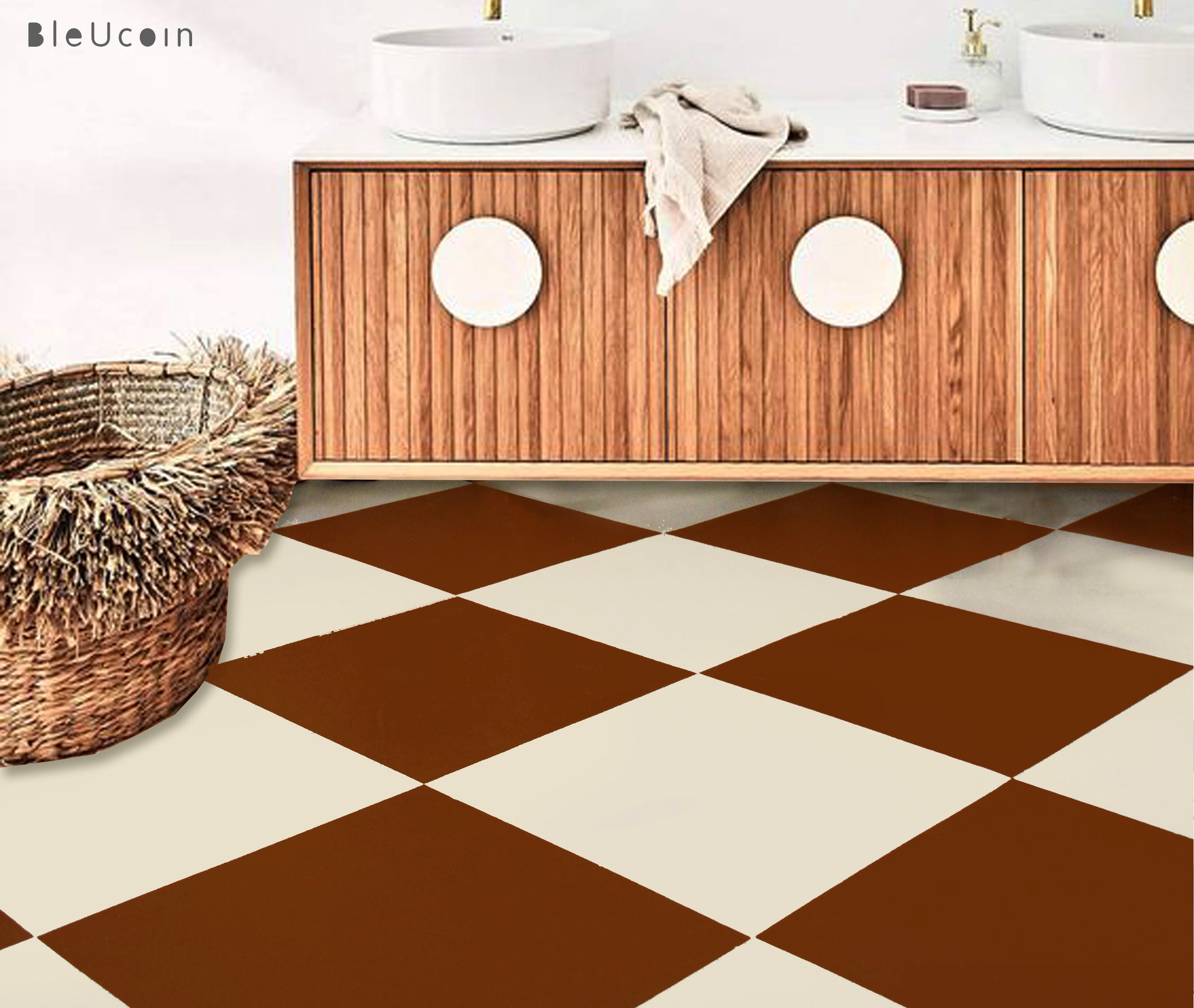 Pecan & Off White Checker Premium Peel and Stick Floor Tile Stickers ...