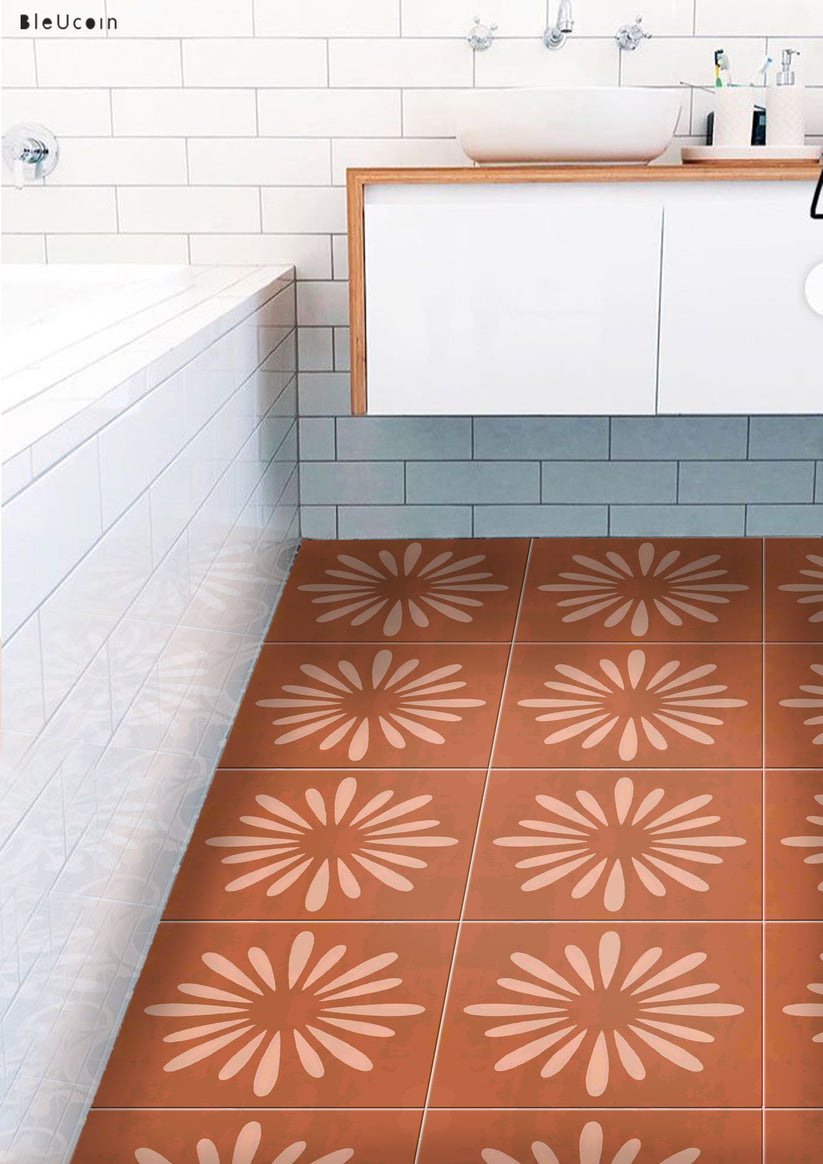 Pithora Rust Premium Peel and Stick Floor Tile Stickers | Removable, R – Bleucoin