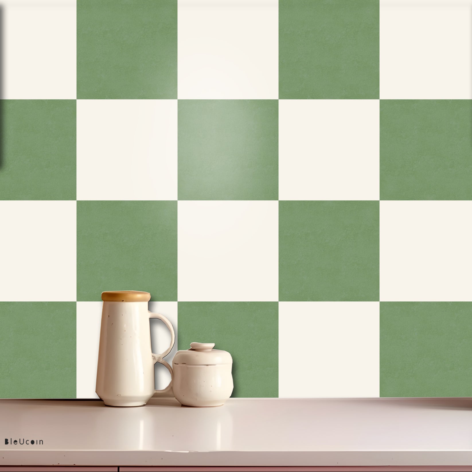 Sage & off White Checker Peel & Stick Tile – Bleucoin