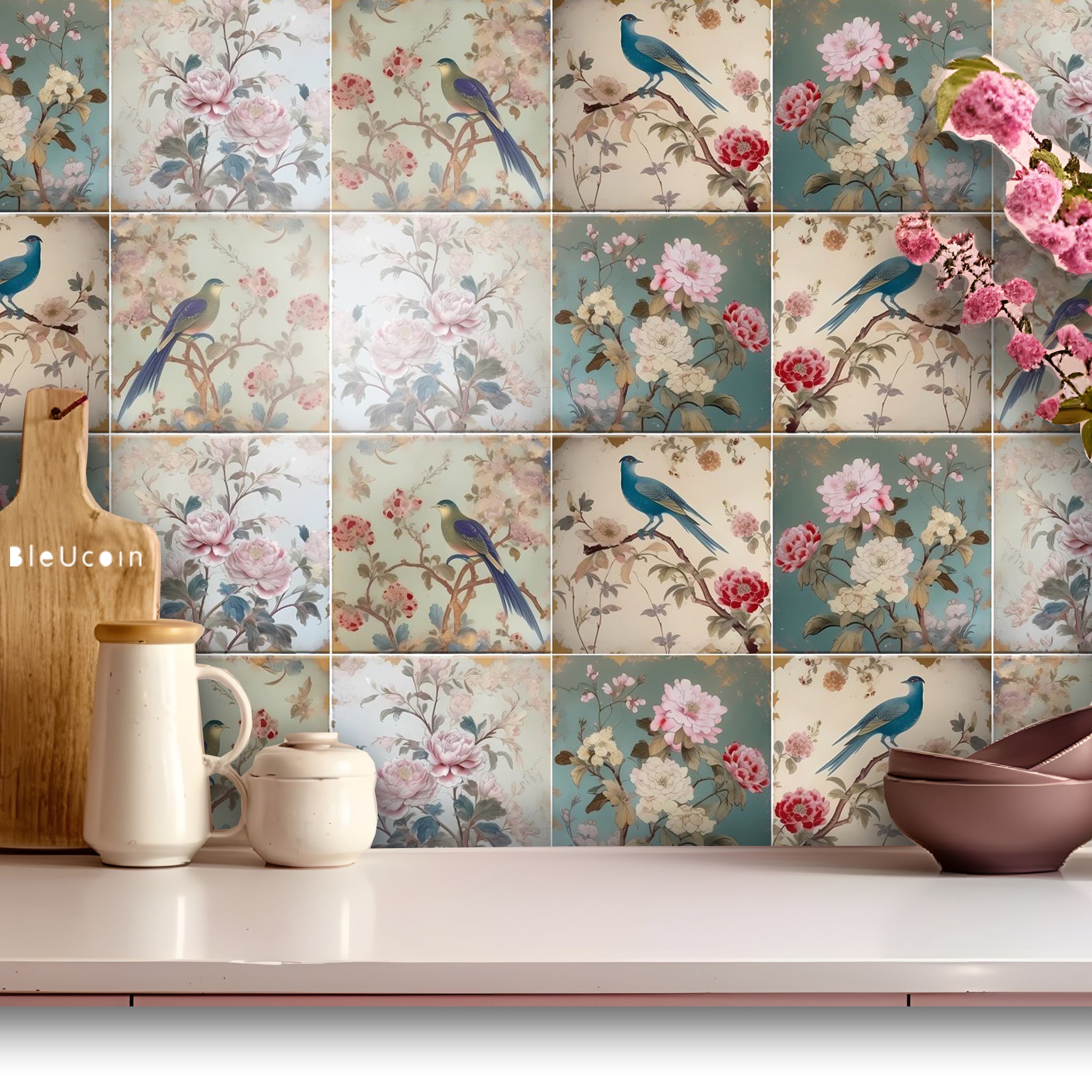 Château Bloom Peel & Stick Tile – Bleucoin