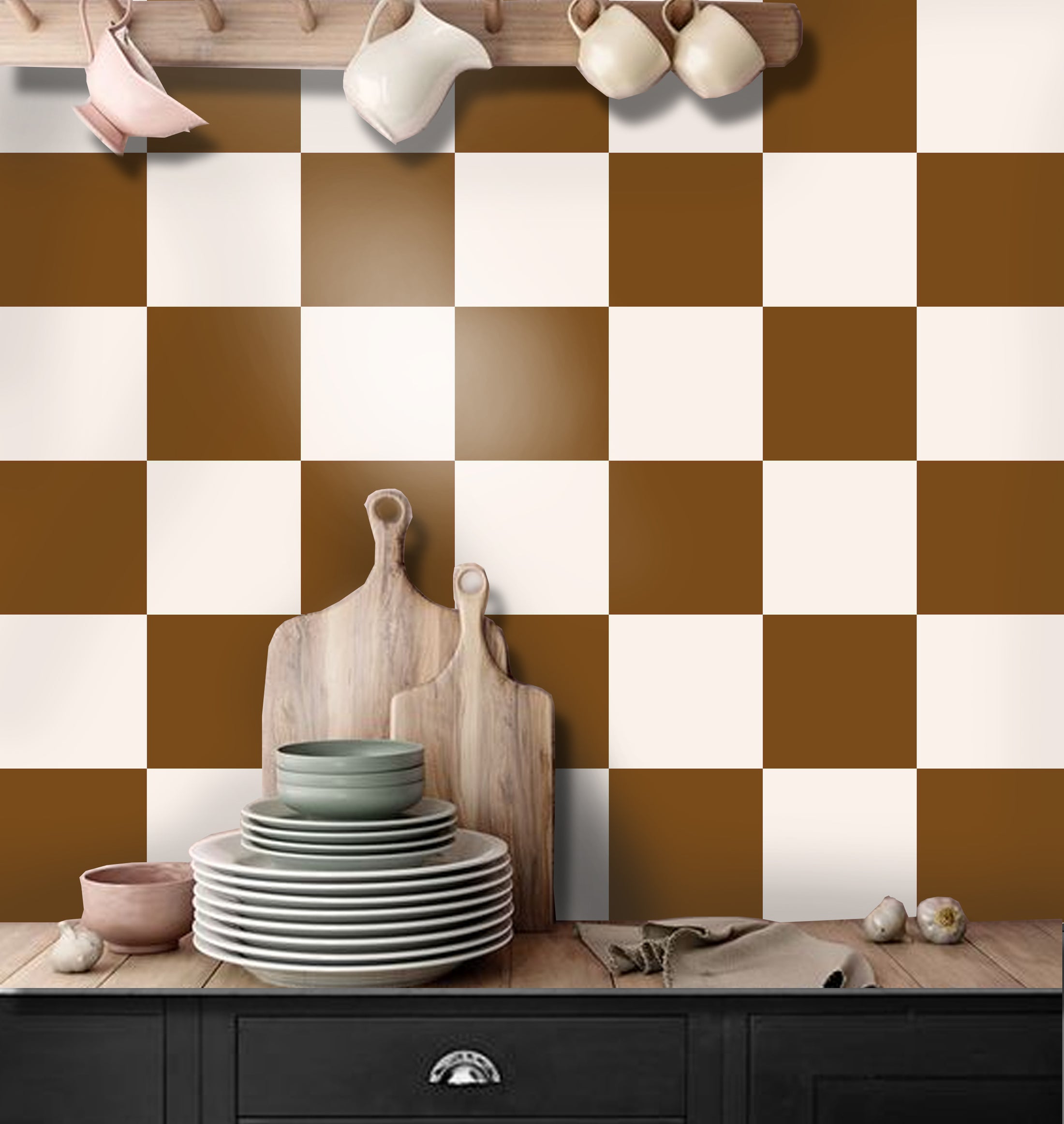 Pecan & Off White Checker Peel and Stick Floor Decal – Bleucoin